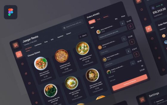Food Tablet POS Dark Figma Template - Free Figma, XD, Sketch UI Design ...