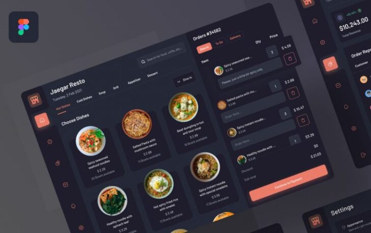 Food Tablet POS Dark Figma Template - Free Figma, XD, Sketch UI Design ...