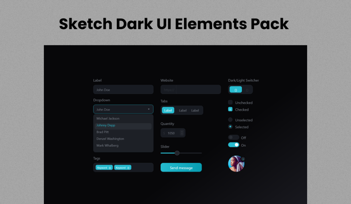 Dark UI Elements Sketch - UIUX Source