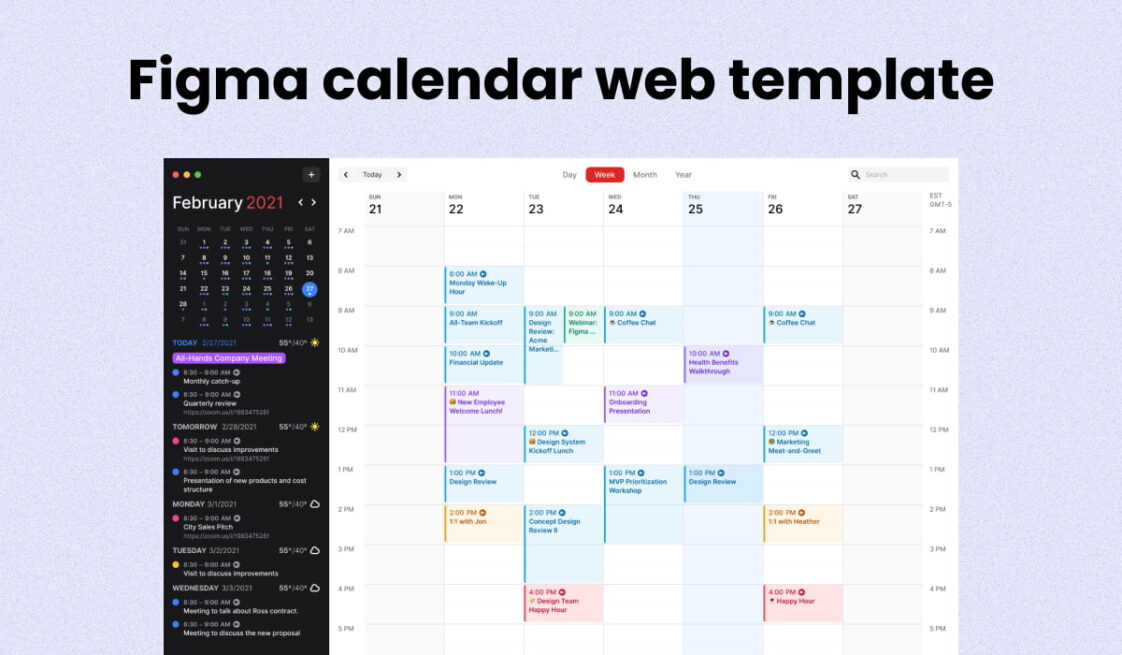 Figma calendar Web Template - UI Design