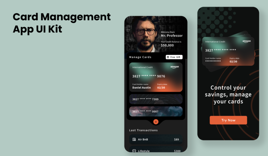 Card Management App UI Kit - Freebies
