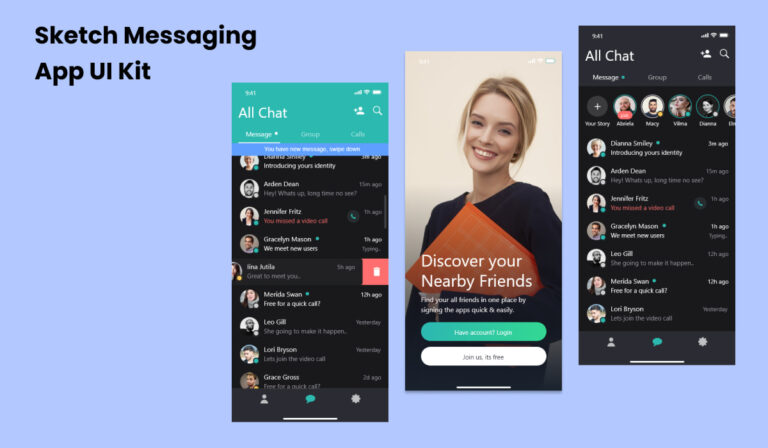 Free Demo Sketch Messaging App UI Kit - Free Figma, XD, Sketch UI ...