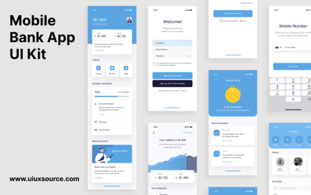 Mobile Bank App UI Design Kit - UIUXSOURCE