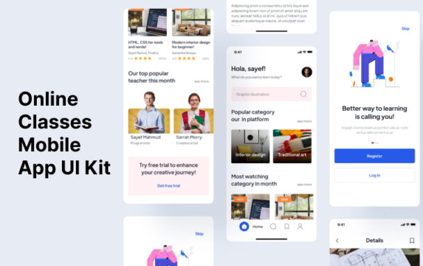 Online Learning Mobile App UI Kit - UIUX SOURCE