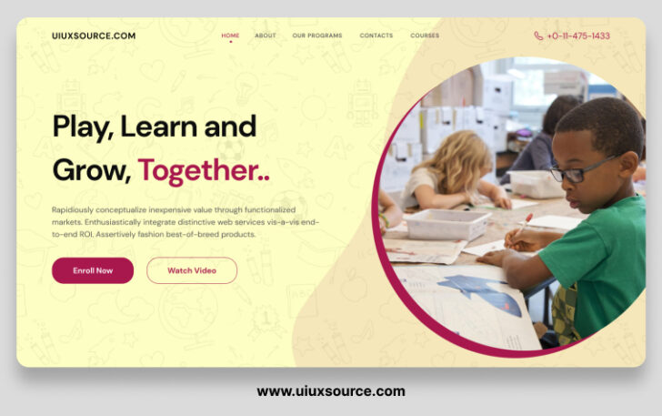 Education Website Hero Section UI Design Free Download